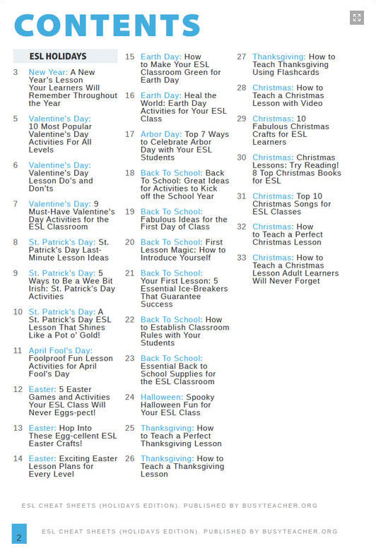 30 ESL Cheat Sheets: Holiday Edition – The Busy Teacher Store