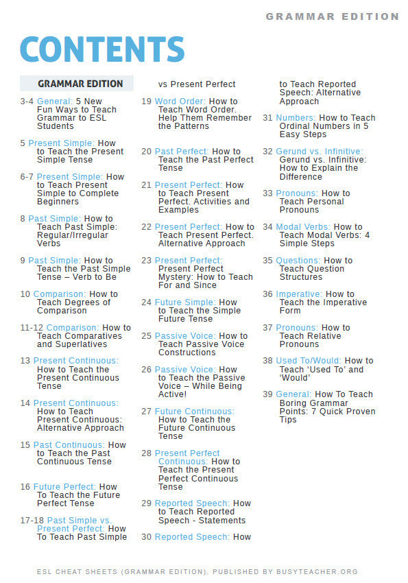 33 ESL Cheat Sheets for English Teachers: Grammar Edition – The Busy ...