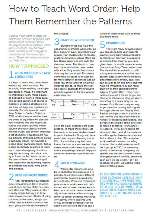 33 ESL Cheat Sheets for English Teachers: Grammar Edition – The Busy ...