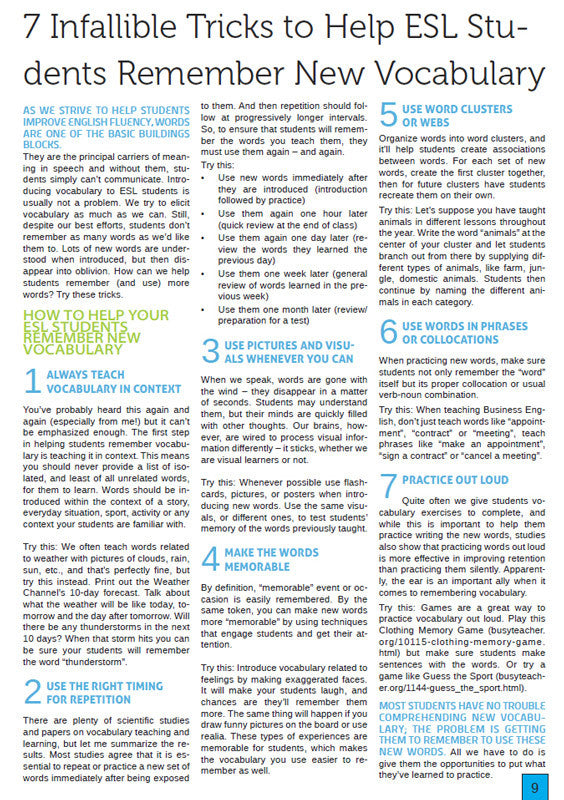 Vocabulary Genius: ESL Vocabulary Activities – The Busy Teacher Store